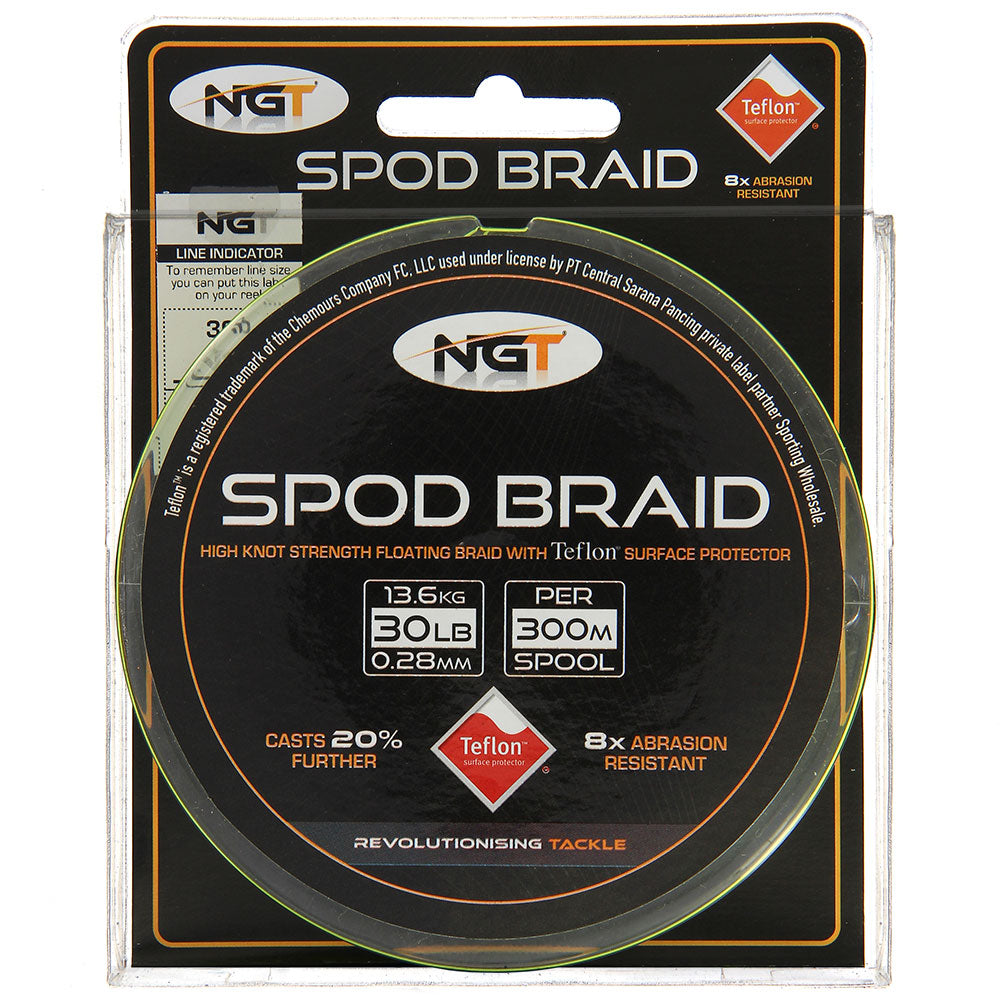 NGT 30lb Fluoro Yellow Teflon Coated Floating SPOD Braid - 300m Spool ...